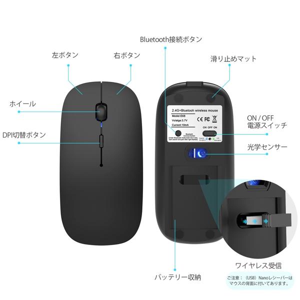 【楽天市場】Hommie ワイヤレスマウス Bluetooth 2.4GHz BWM1B | 価格比較 - 商品価格ナビ
