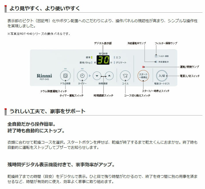 【楽天市場】リンナイ RINNAI リンナイ RDT-54S A SV ガス衣類乾燥機 乾太くん RDT54SSV RDT-54S-SV_13A ピュアホワイト 乾燥容量5.0kg | 価格 ...