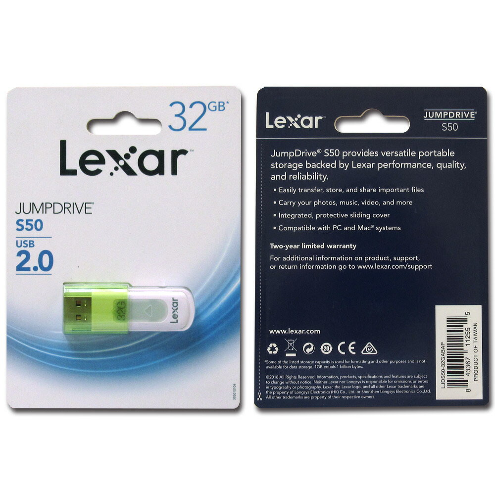 【楽天市場】Lexar レキサー 32GB USBメモリ USB2.0 JumpDrive S50 グリーン LJDS50-32GABAP ...